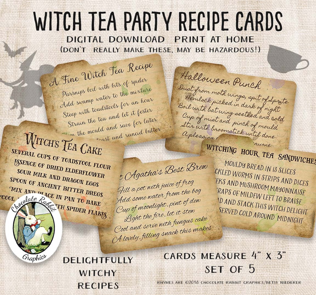 Halloween Witch Recipe Cards: Printable Tea Party Favors (digital ...