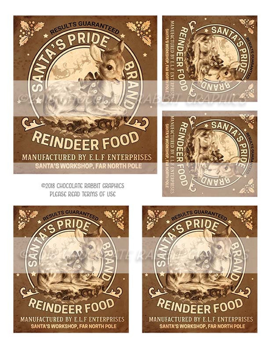 Vintage Christmas Reindeer Food Labels, Scrapbook Clipart (digital ...