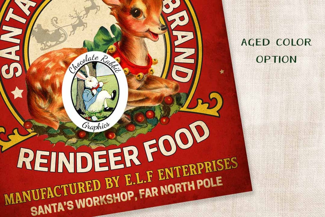 Vintage Christmas Reindeer Food Labels, Scrapbook Clipart (digital ...