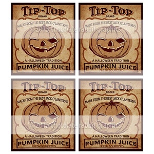 Vintage Halloween Pumpkin Juice Labels: Printable Party Bottle Tags ...