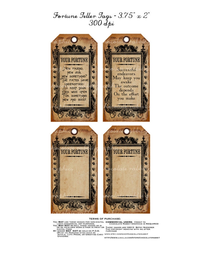 Halloween Witch Fortune Teller Tags, Digital Download, Vintage Style ...