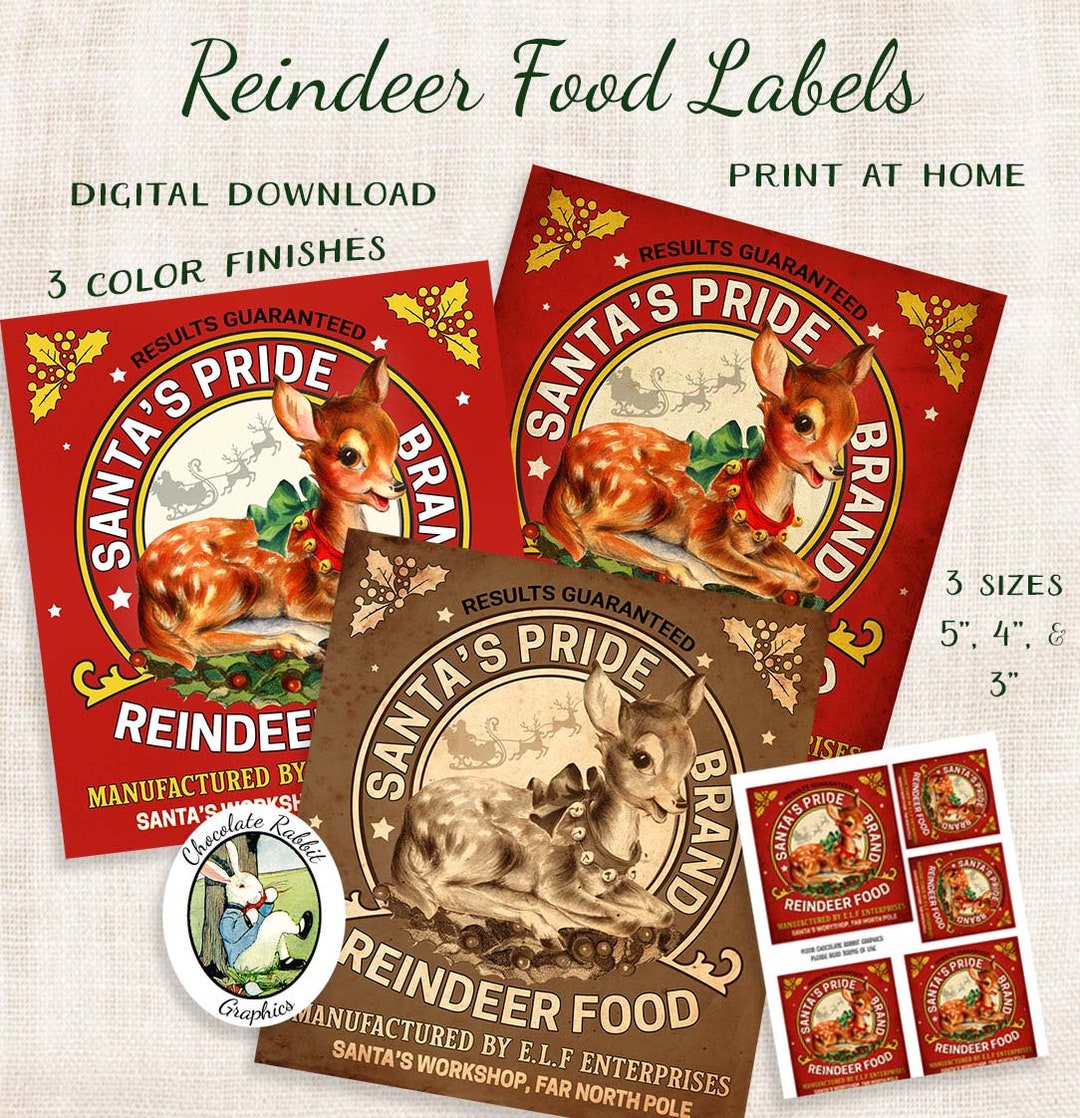 Vintage Christmas Reindeer Food Labels, Scrapbook Clipart (digital ...