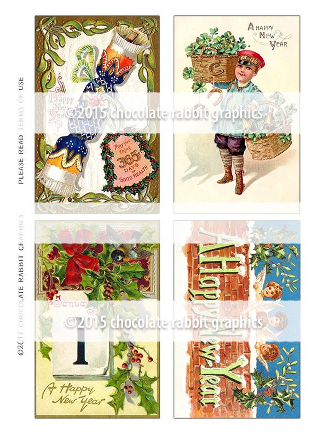 Vintage New Year Postcards Printable Victorian Cards Digital - Etsy