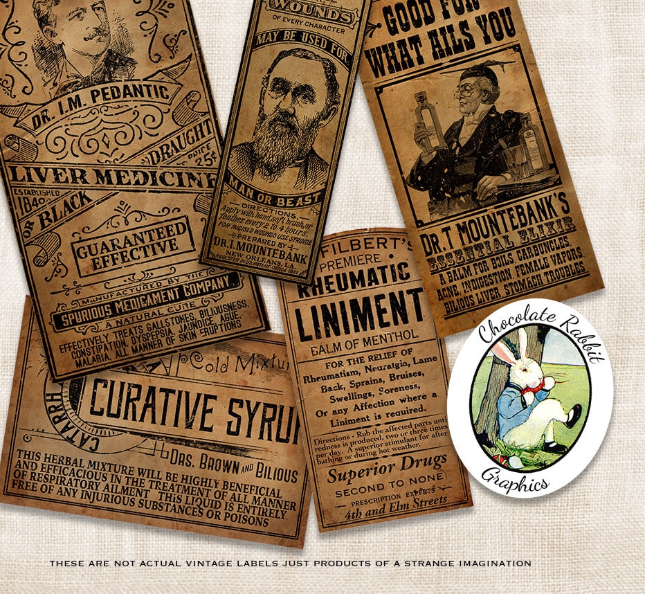Quack Medicine Apothecary Bottle Labels, Digital Country Primitive ...
