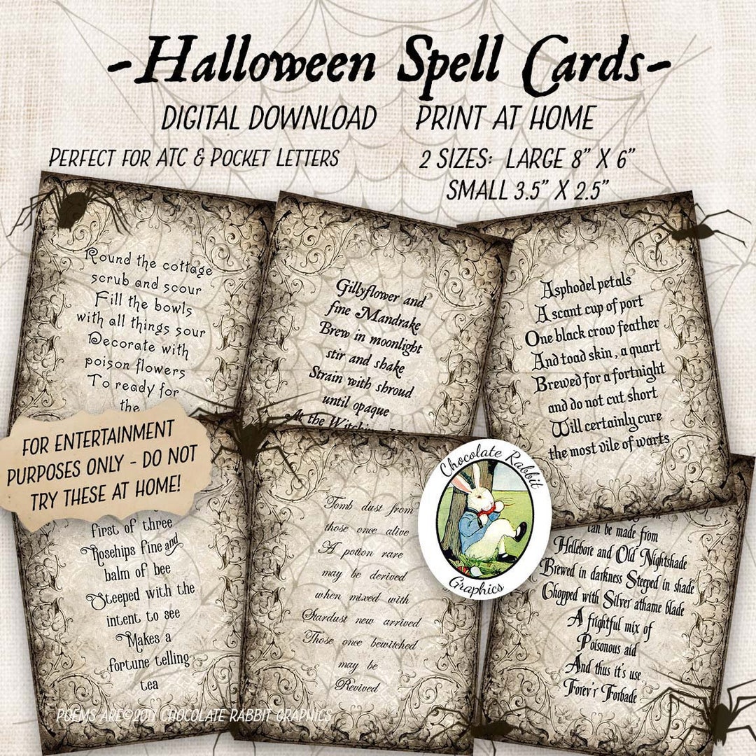 Halloween Witch Spell Tags Cards Clip Art Primitive Digital Download ...