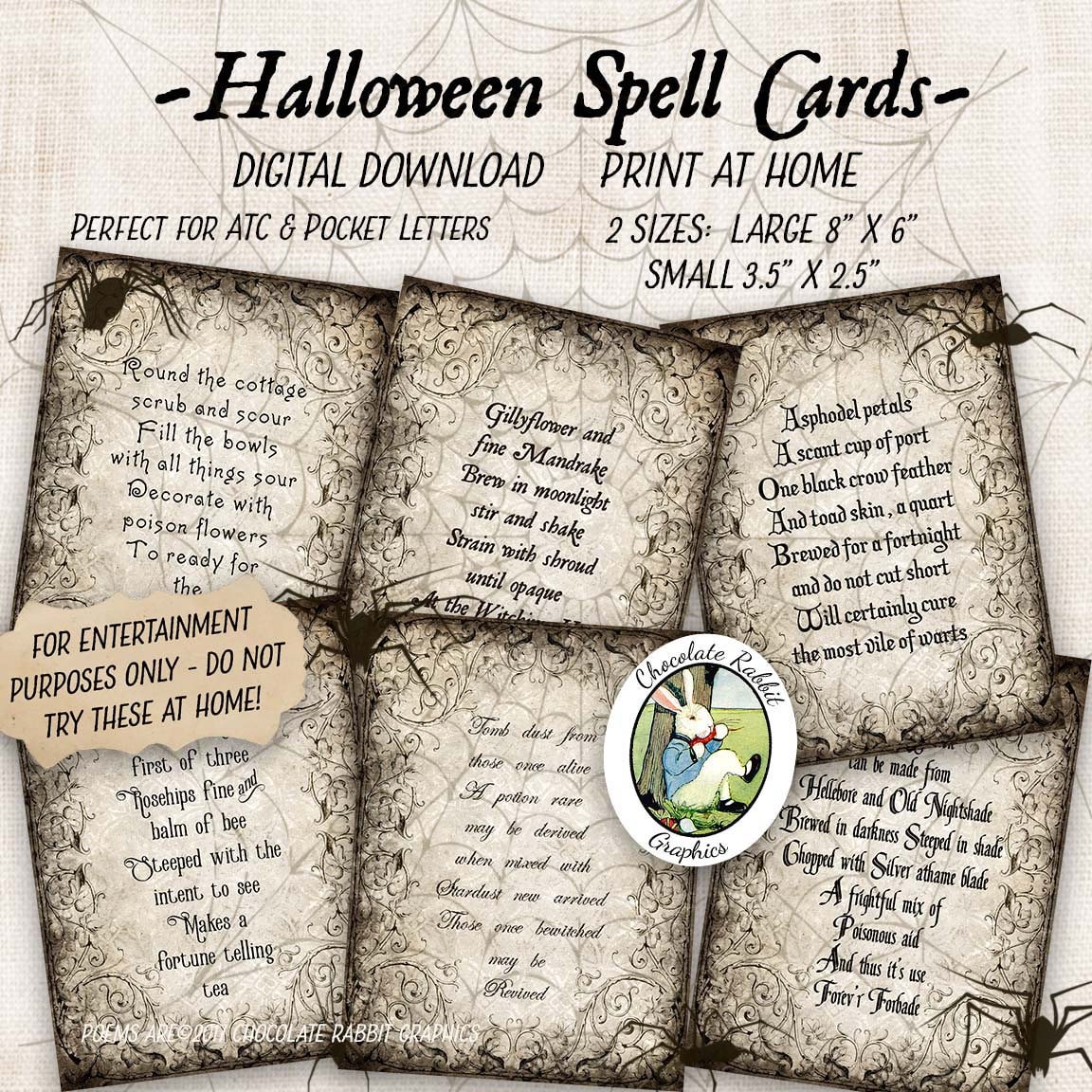 Halloween Witch Spell Tags Cards Clip Art Primitive Digital - Etsy