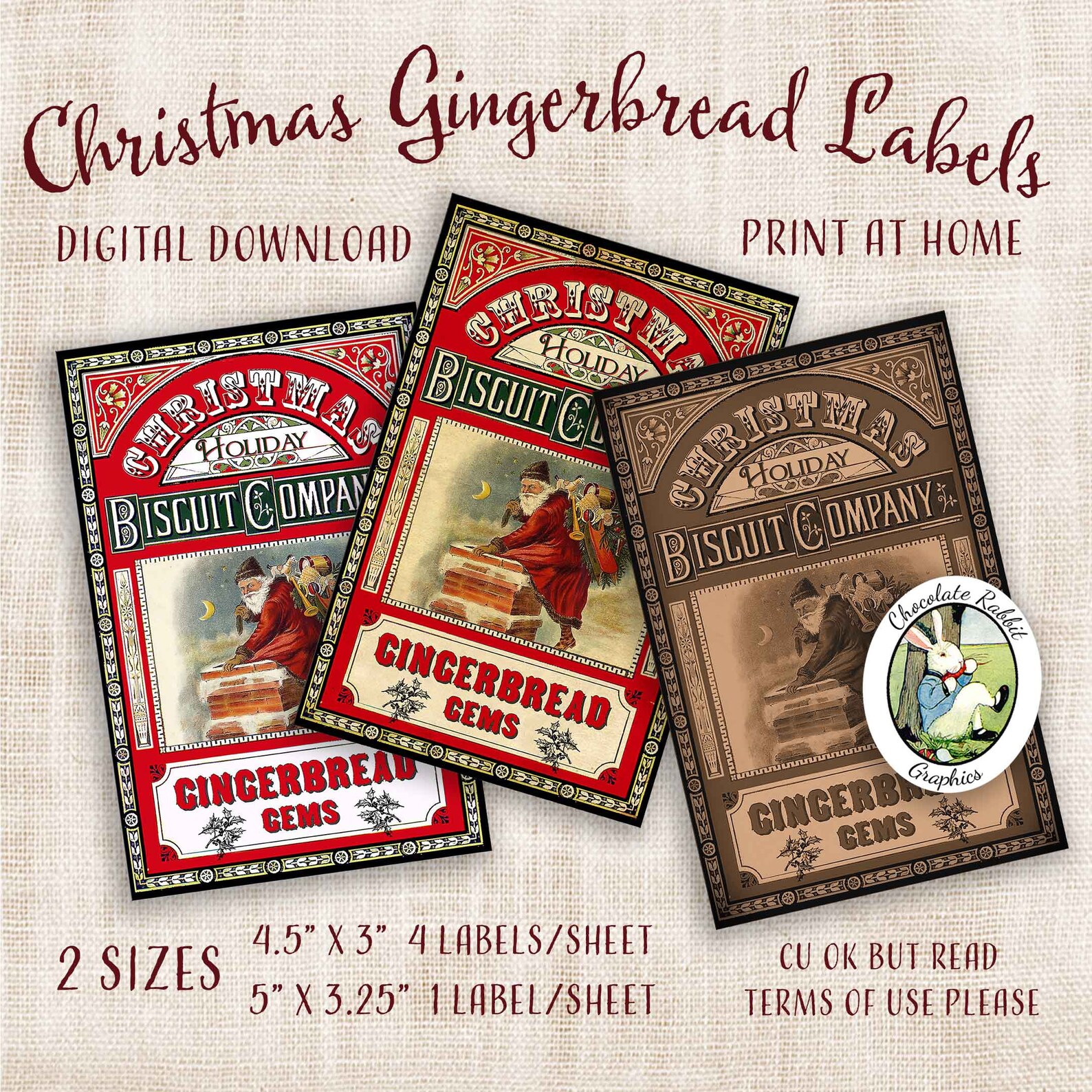 Christmas Gingerbread Cookie Labels Digital Download - Etsy