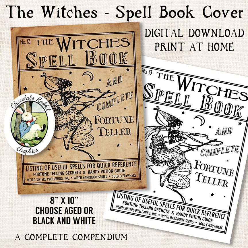 Witch Halloween Spell Book Cover Digital Download Vintage | Etsy