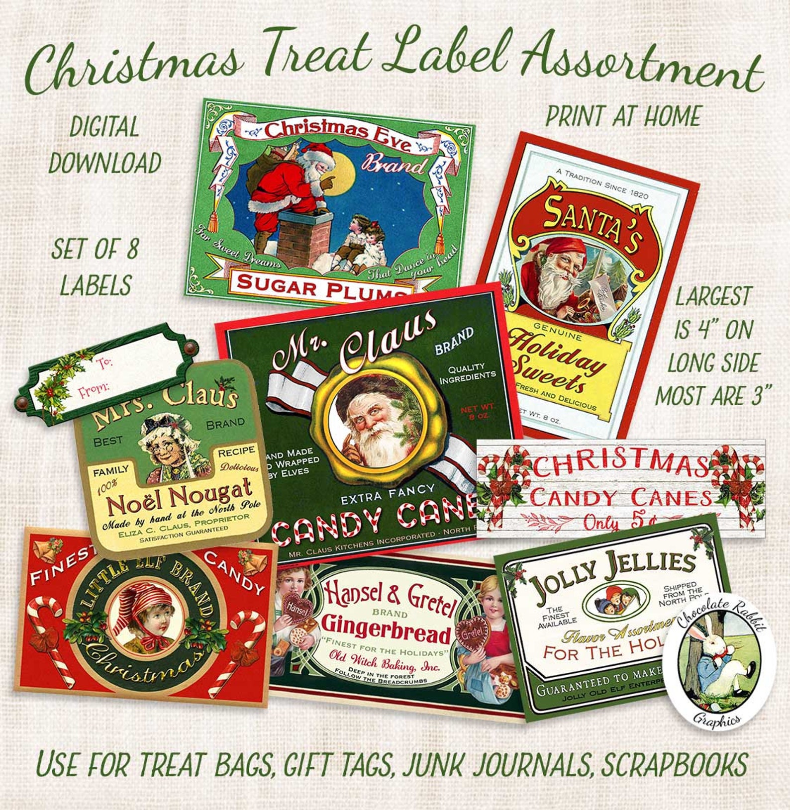 Christmas Treat Label Assortment Digital Vintage Style - Etsy