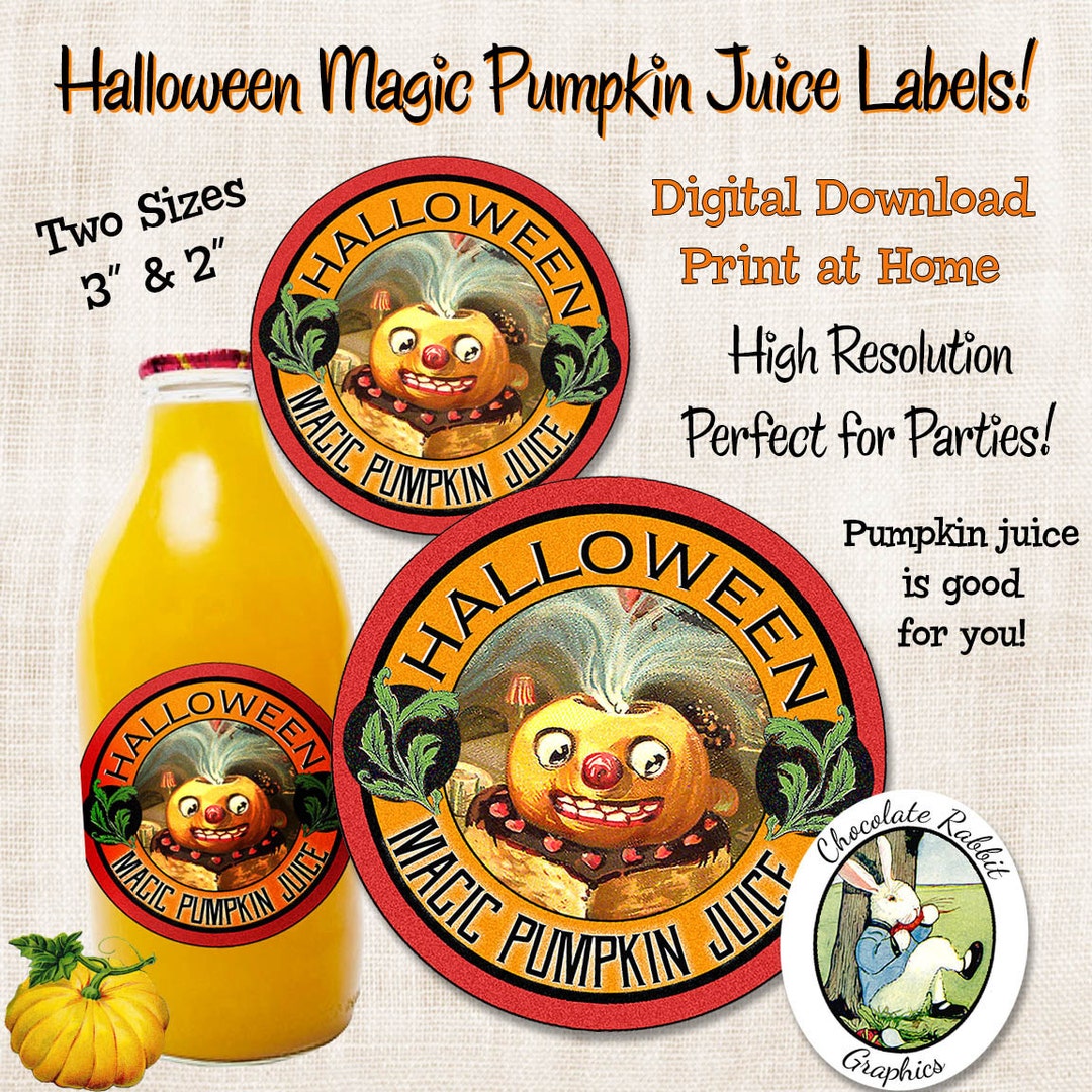 Halloween Magic Pumpkin Juice Labels: Printable Bottle Tag (digital ...