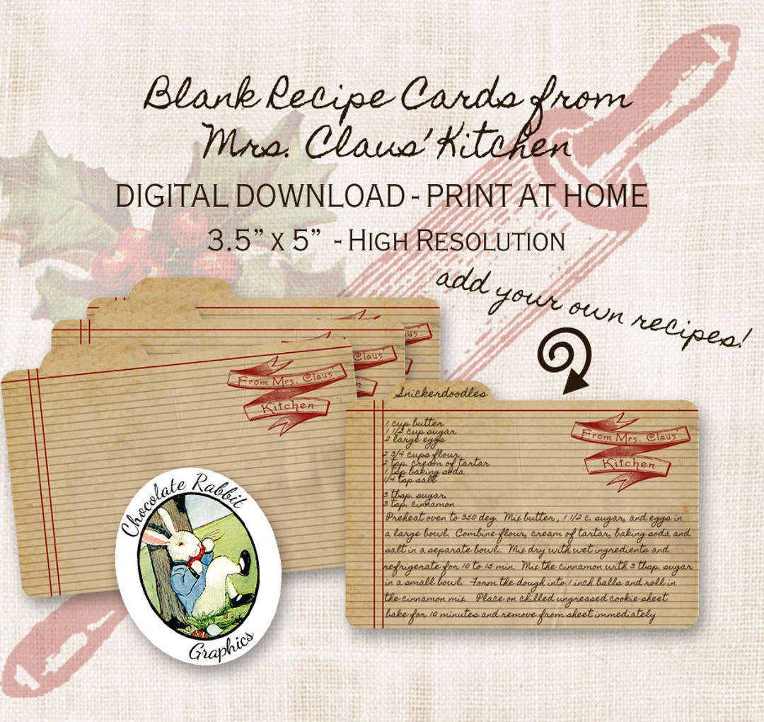 Christmas Recipe Cards Mrs. Santa Claus Digital Download Printable DIY ...