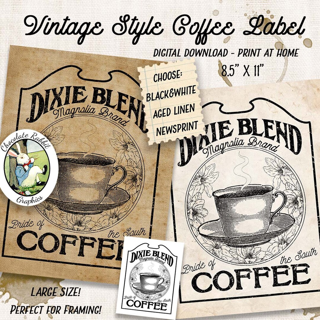 Vintage Coffee Label Sign: Kitchen Pantry Art (digital Download) - Etsy