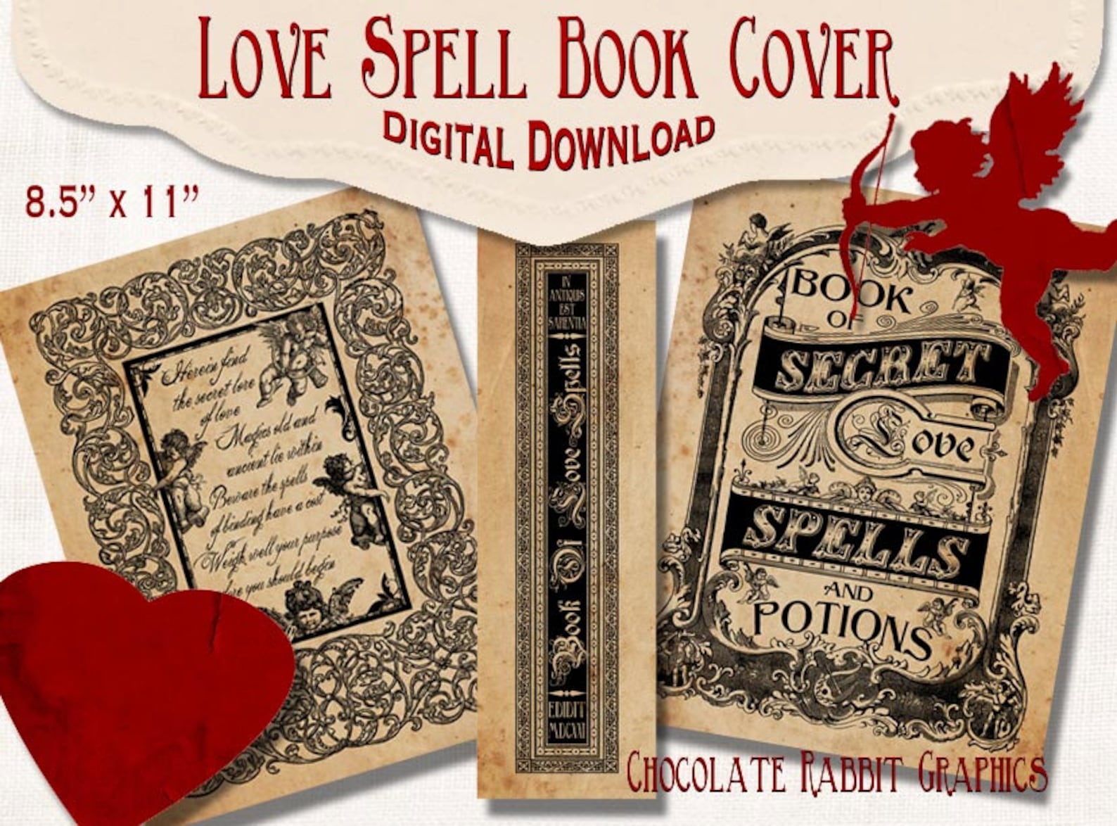 Love Spell Book Cover Witch Digital Download Printable DIY - Etsy