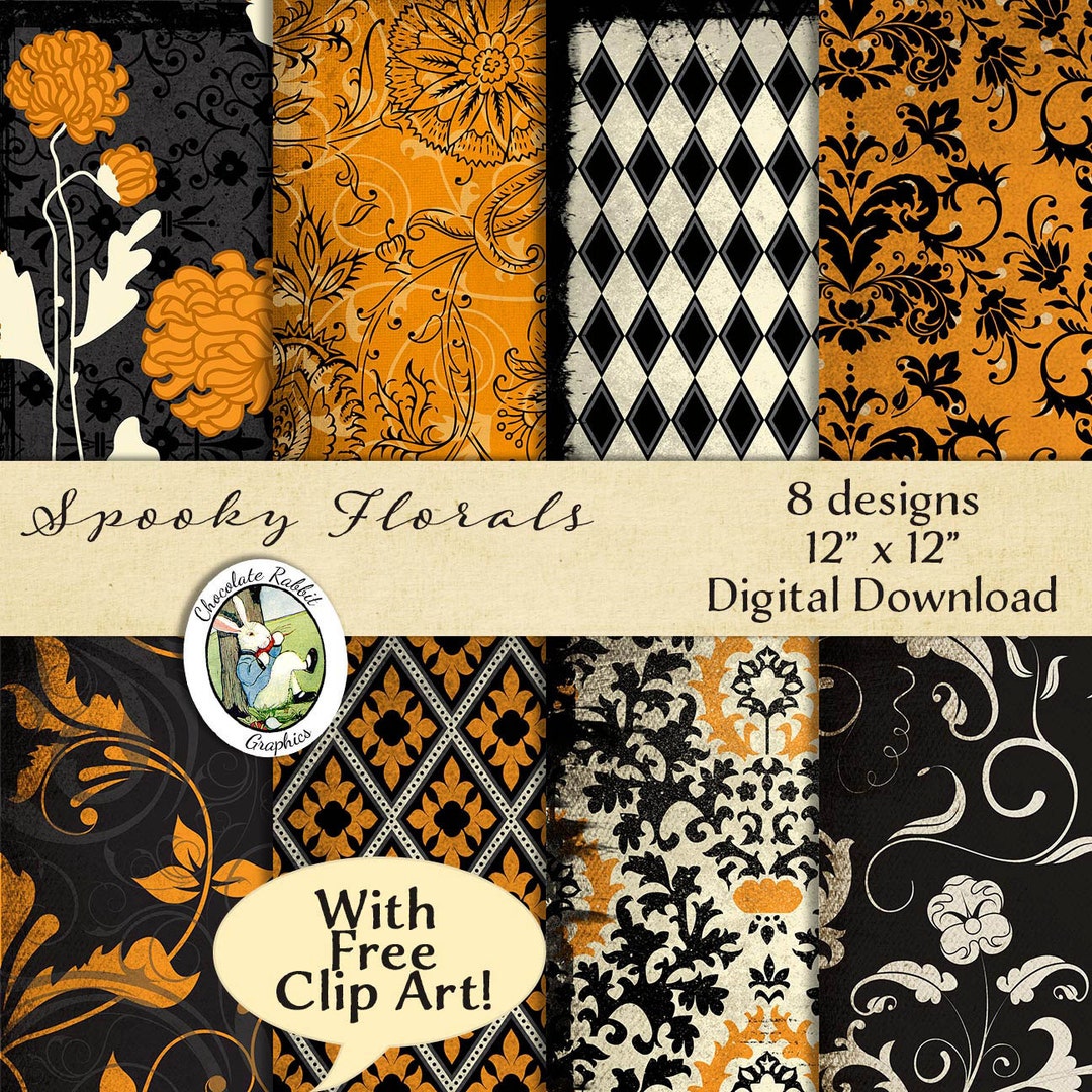 Halloween Damask Paper: Vintage Orange Black Scrapbook Printables ...