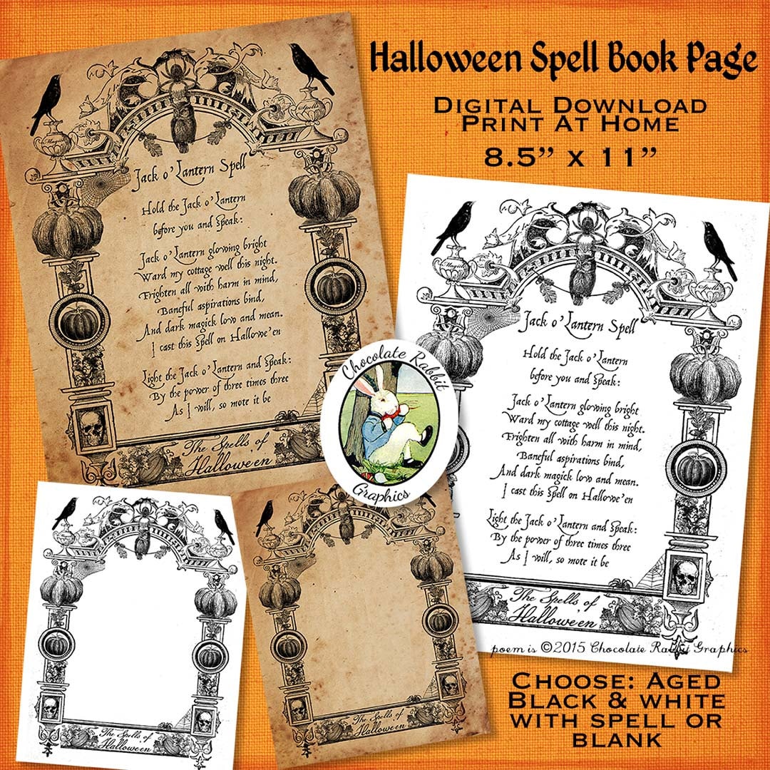 Halloween Witch Spell Book Page Digital Download Vintage Style ...
