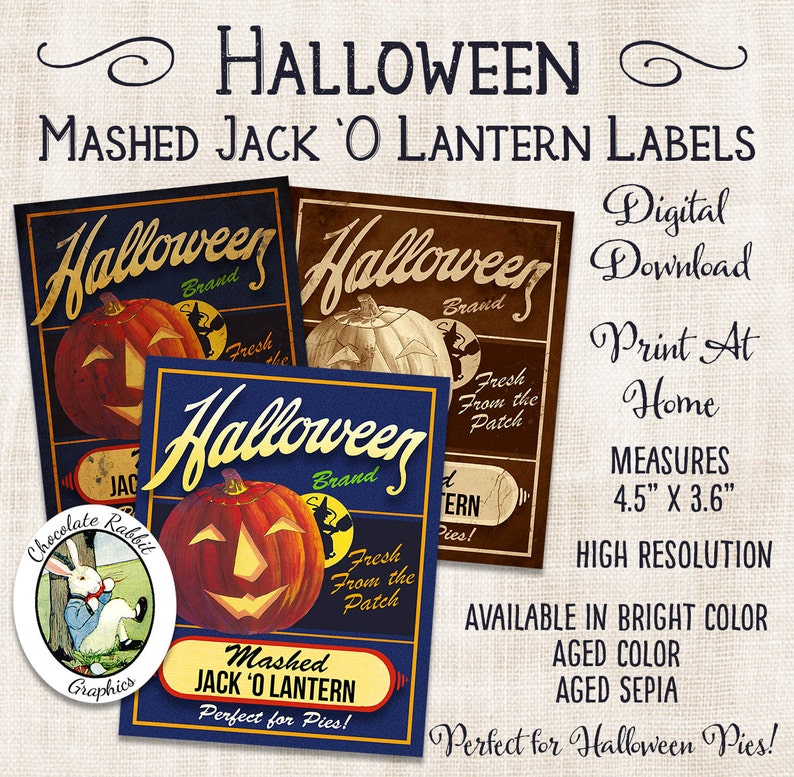 Halloween Pumpkin Label Digital Download Vintage Style - Etsy