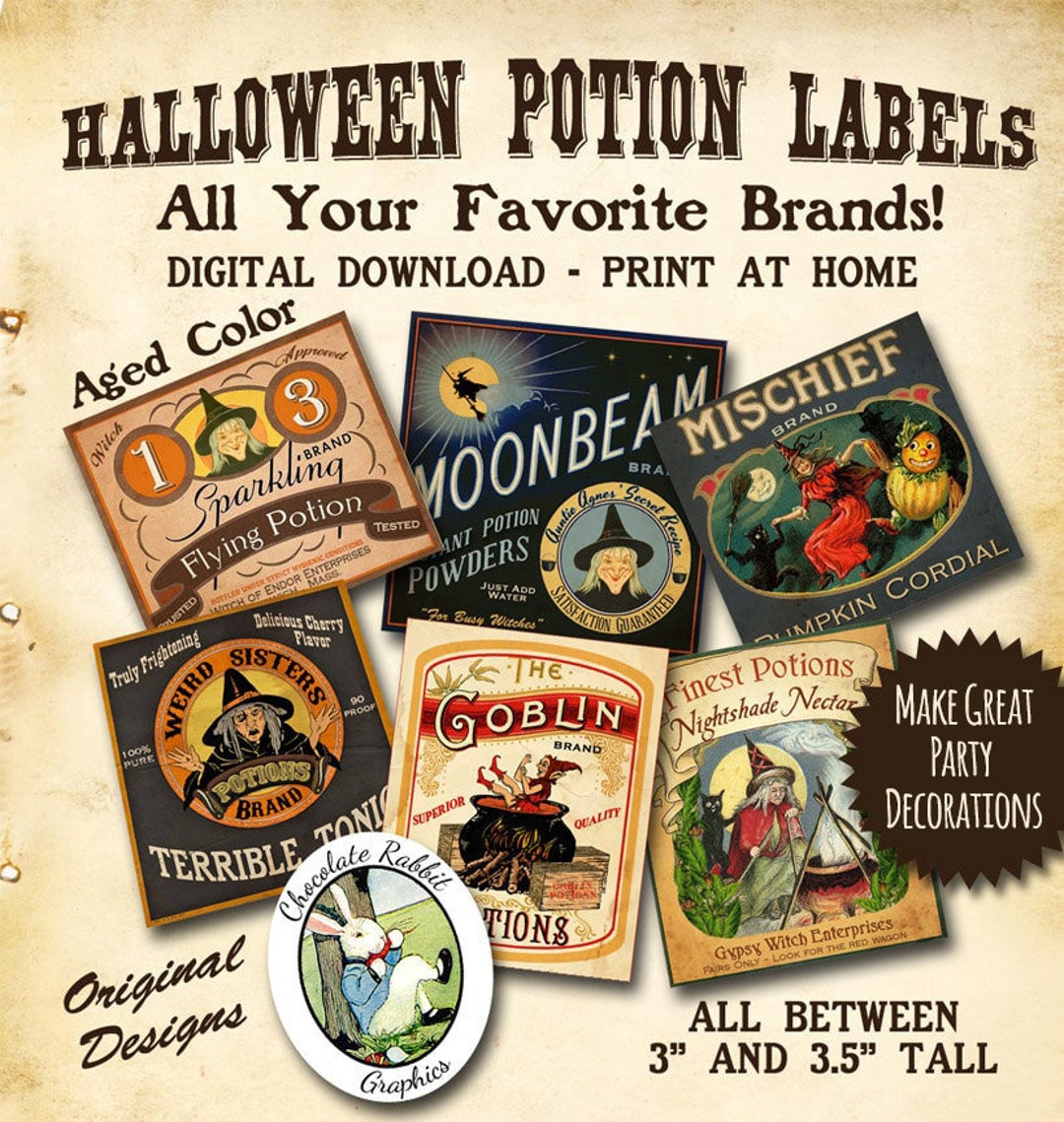 Witch Halloween Potion Bottle Labels, Digital Apothecary Clip Art ...