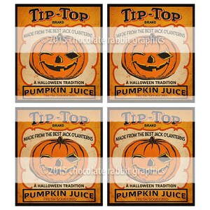 Vintage Halloween Pumpkin Juice Labels: Printable Party Bottle Tags ...