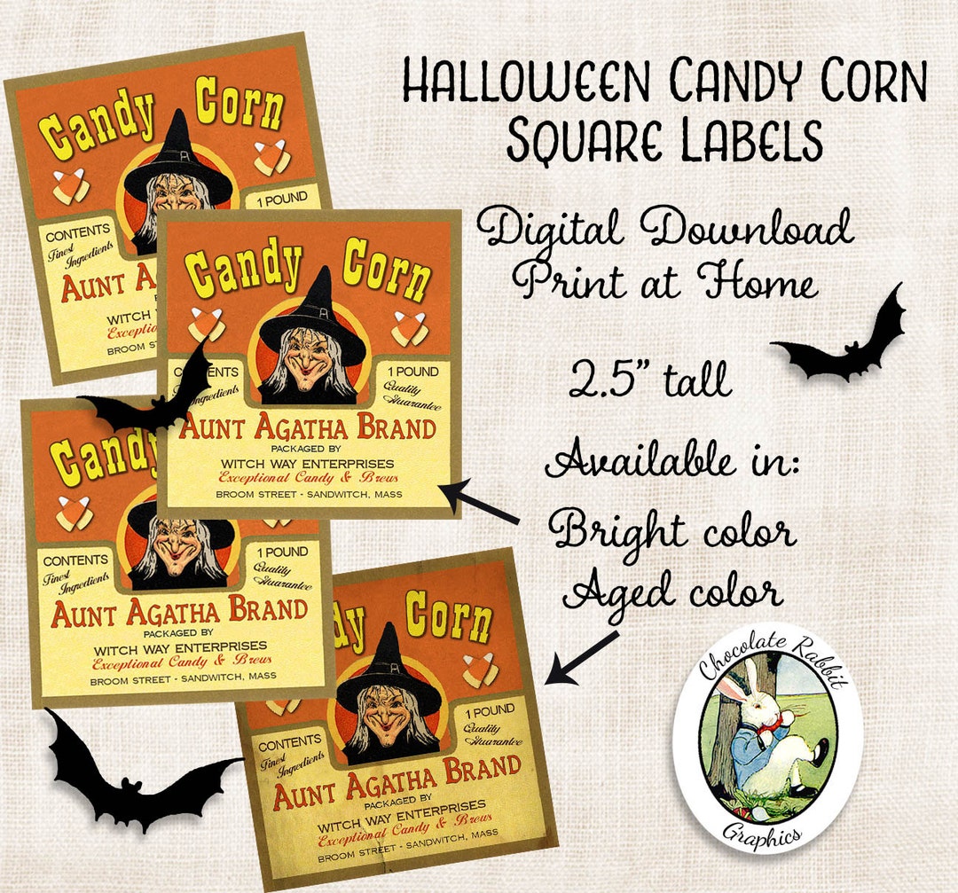 Halloween Candy Corn Labels: Vintage Witch Treat Tags (digital Download ...