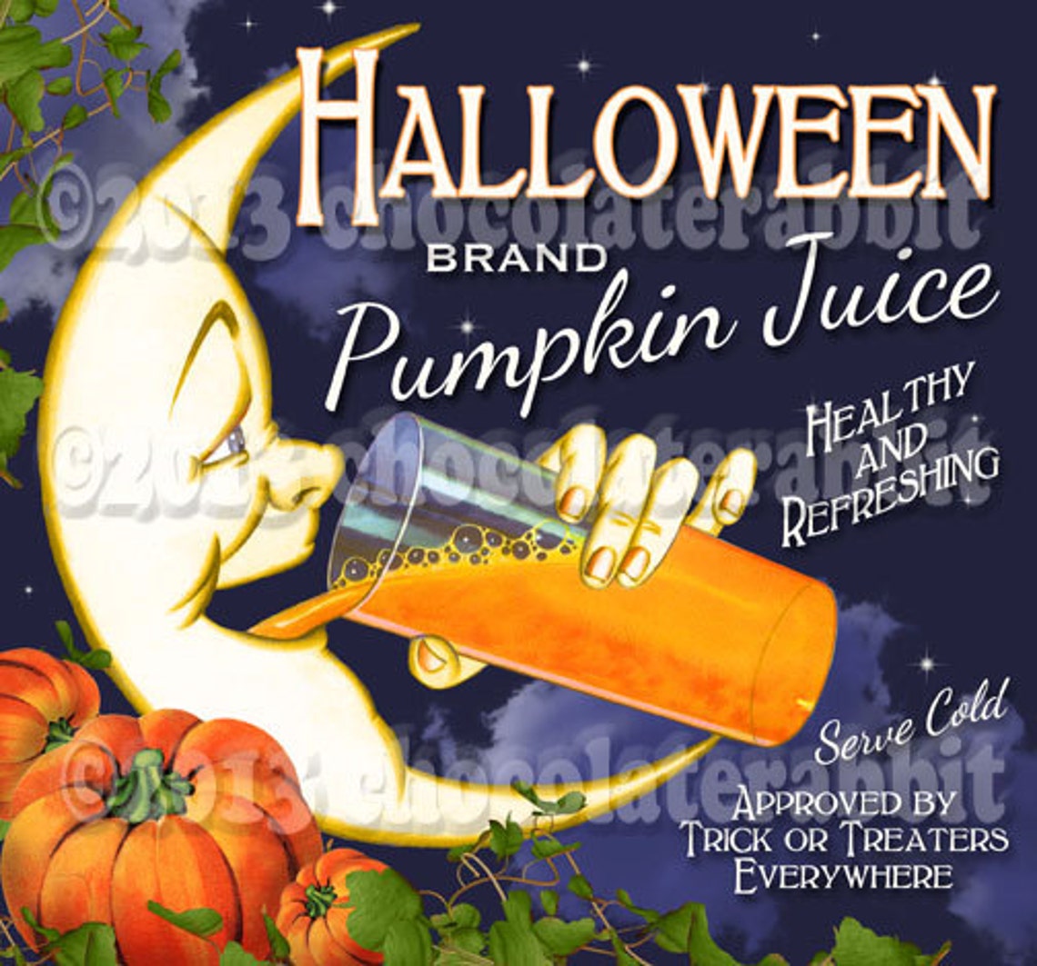 Pumpkin Juice Bottle Label Halloween Party Witch Digital | Etsy
