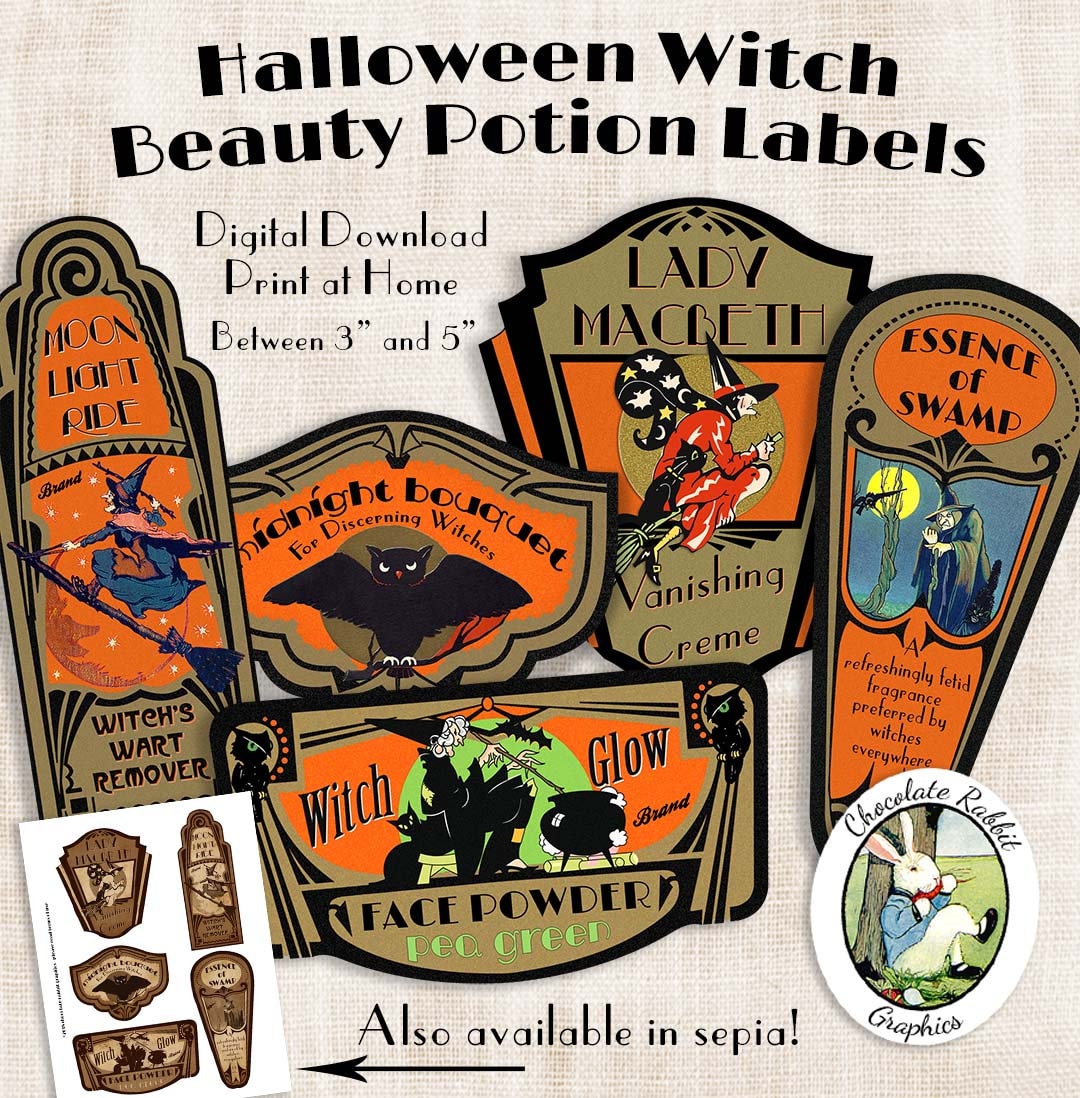 Halloween Witch Potion Labels: Art Deco Beauty Tags (digital Download ...