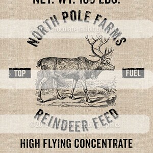 Vintage Reindeer Feed Sack Sign: Christmas Printable (digital Download ...