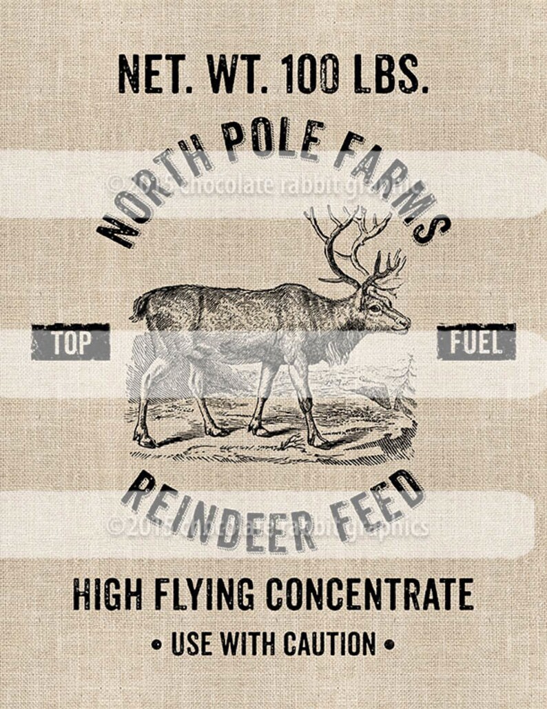 Vintage Reindeer Feed Sack Sign: Christmas Printable (digital Download ...
