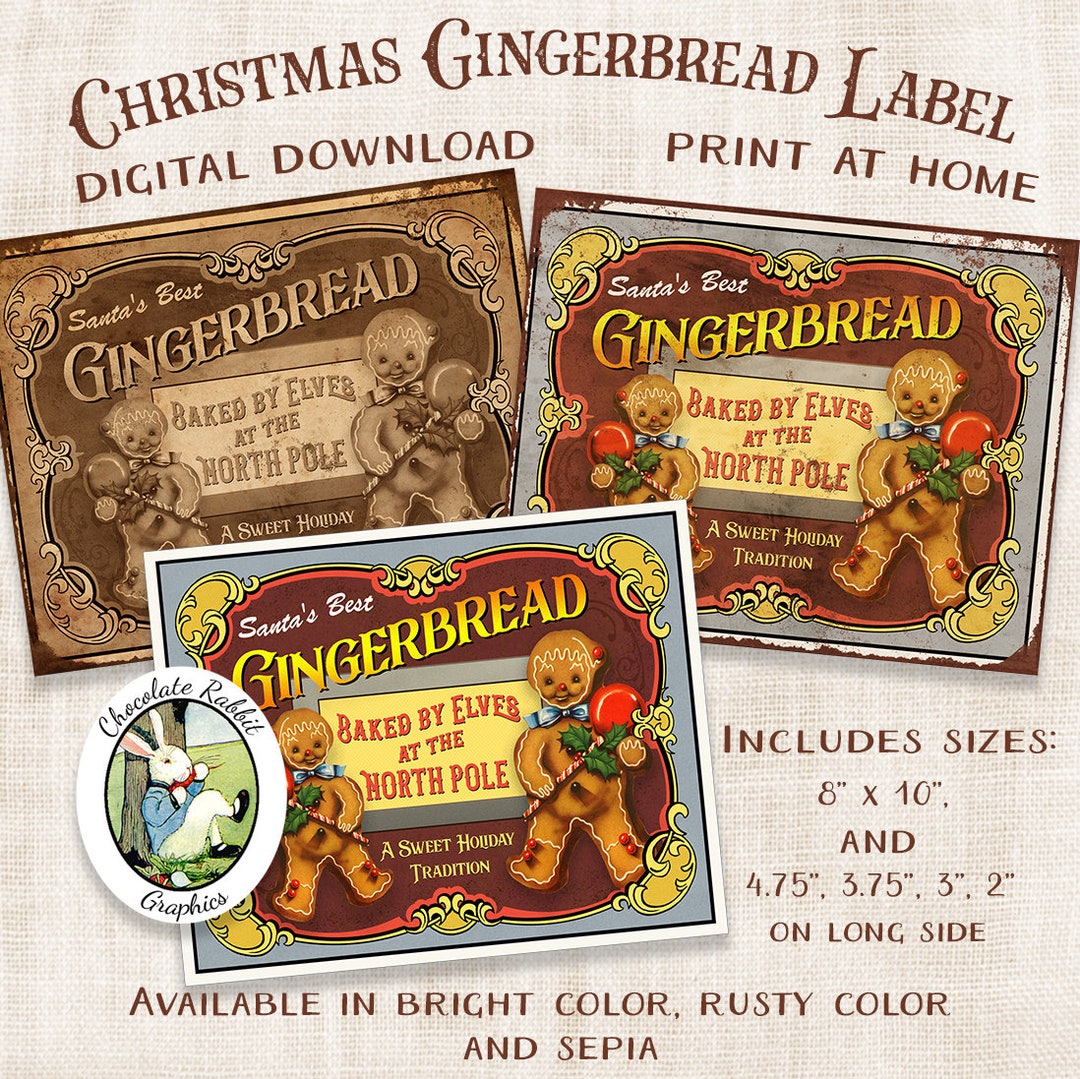 Vintage Christmas Gingerbread Labels: Printable Holiday Tags (digital ...