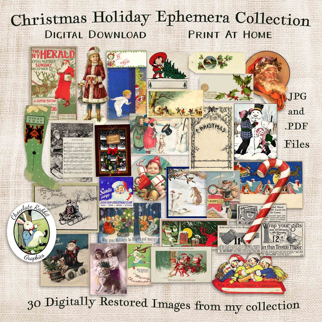 Christmas Ephemera Digital Download, Vintage Style Holiday Junk Journal ...