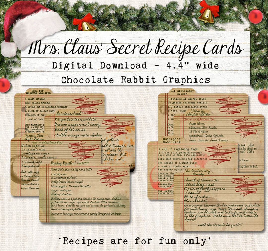 Vintage Christmas Recipe Cards: Mrs. Claus' Secret Recipes (digital ...