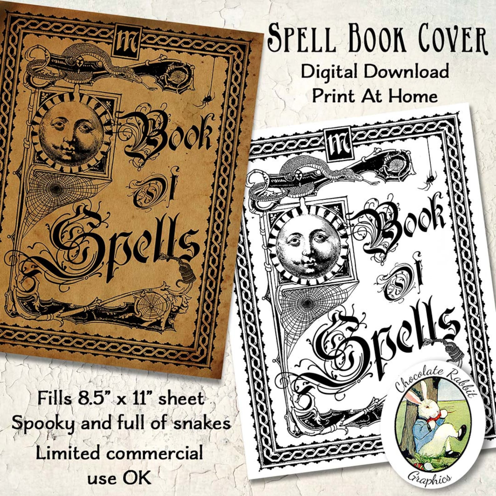 Witch Spell Book Cover Halloween Vintage Style Digital - Etsy