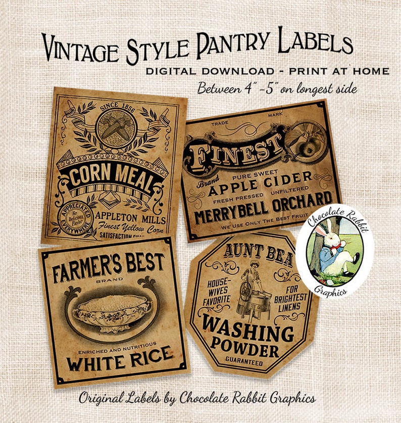 Vintage Pantry Labels, Country Primitive Digital Download, Prim Clip ...