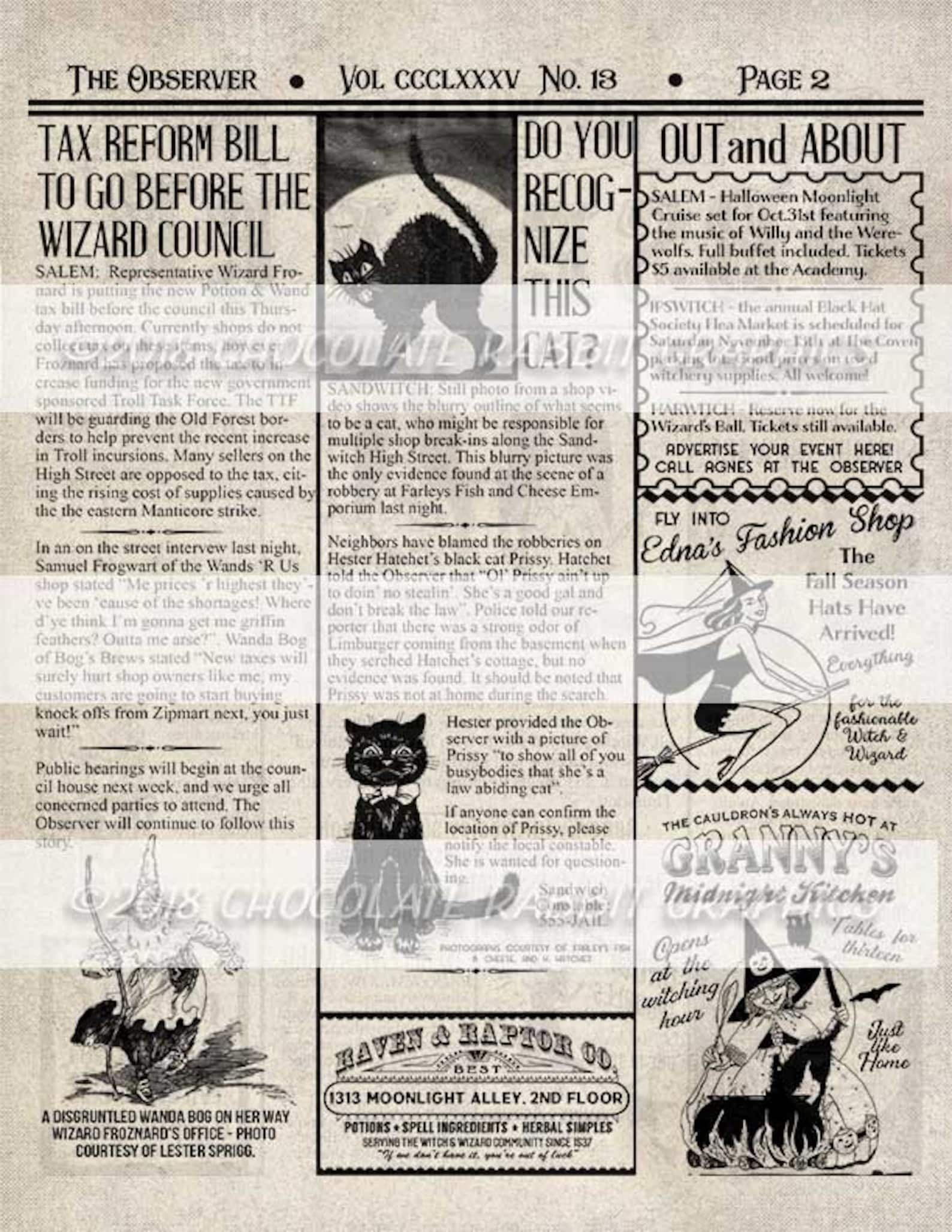 Halloween Witch & Wizard Newspaper Vintage Style Junk Journal | Etsy