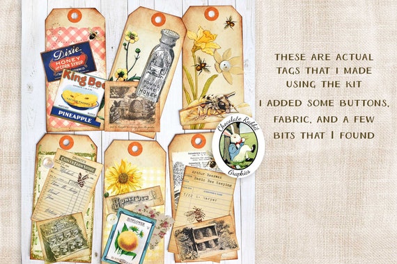 Vintage Bee Tag Kit Gift Tags Printable Bee and Honey Clip Art Digital ...