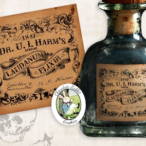 Victorian Laudanum Bottle Label, Digital Halloween Potions, Printable ...