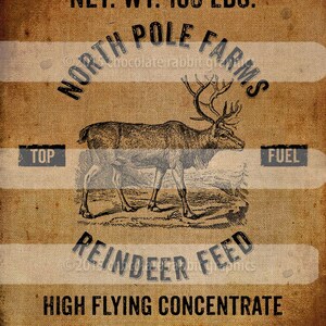 Vintage Reindeer Feed Sack Sign: Christmas Printable (digital Download ...