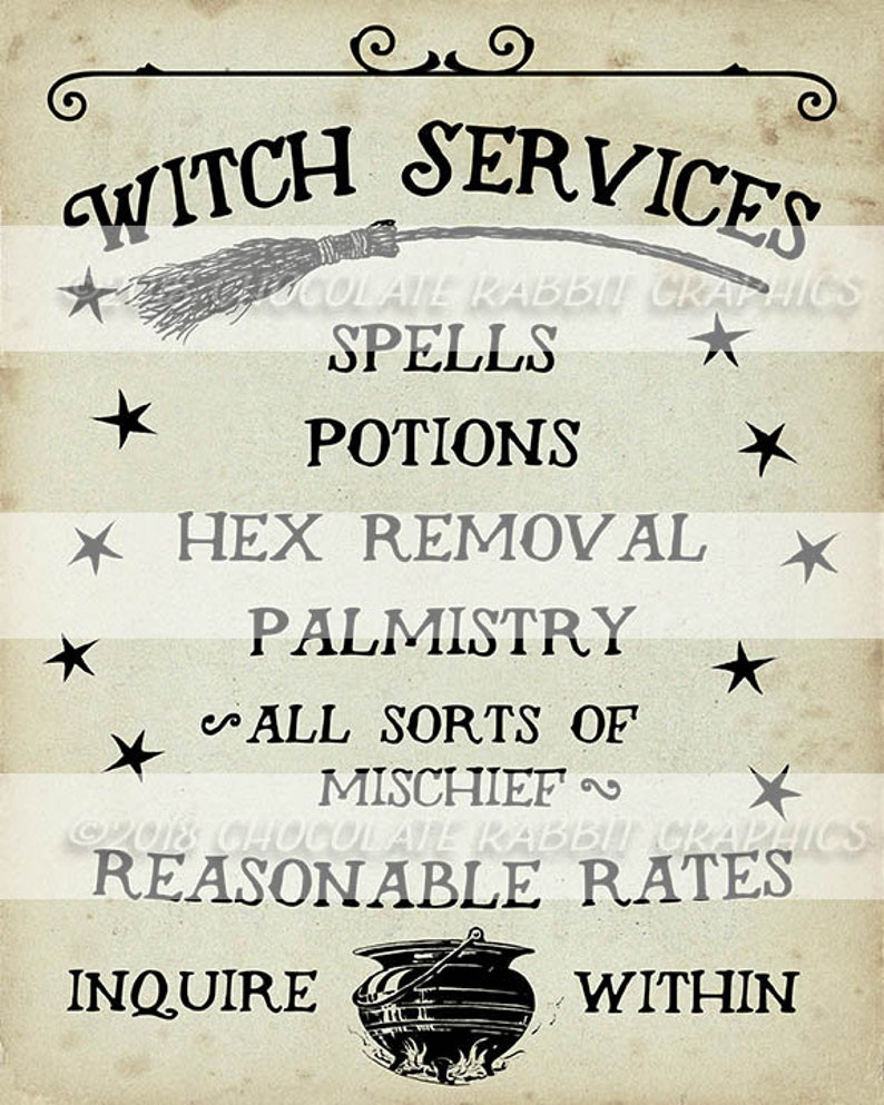 Vintage Halloween Sign: Witch Spells Poster (digital Download) - Etsy