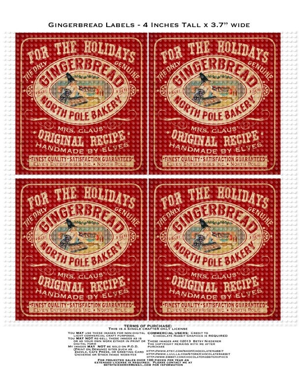 Gingerbread Label Printable: Vintage Christmas Clip Art (digital ...