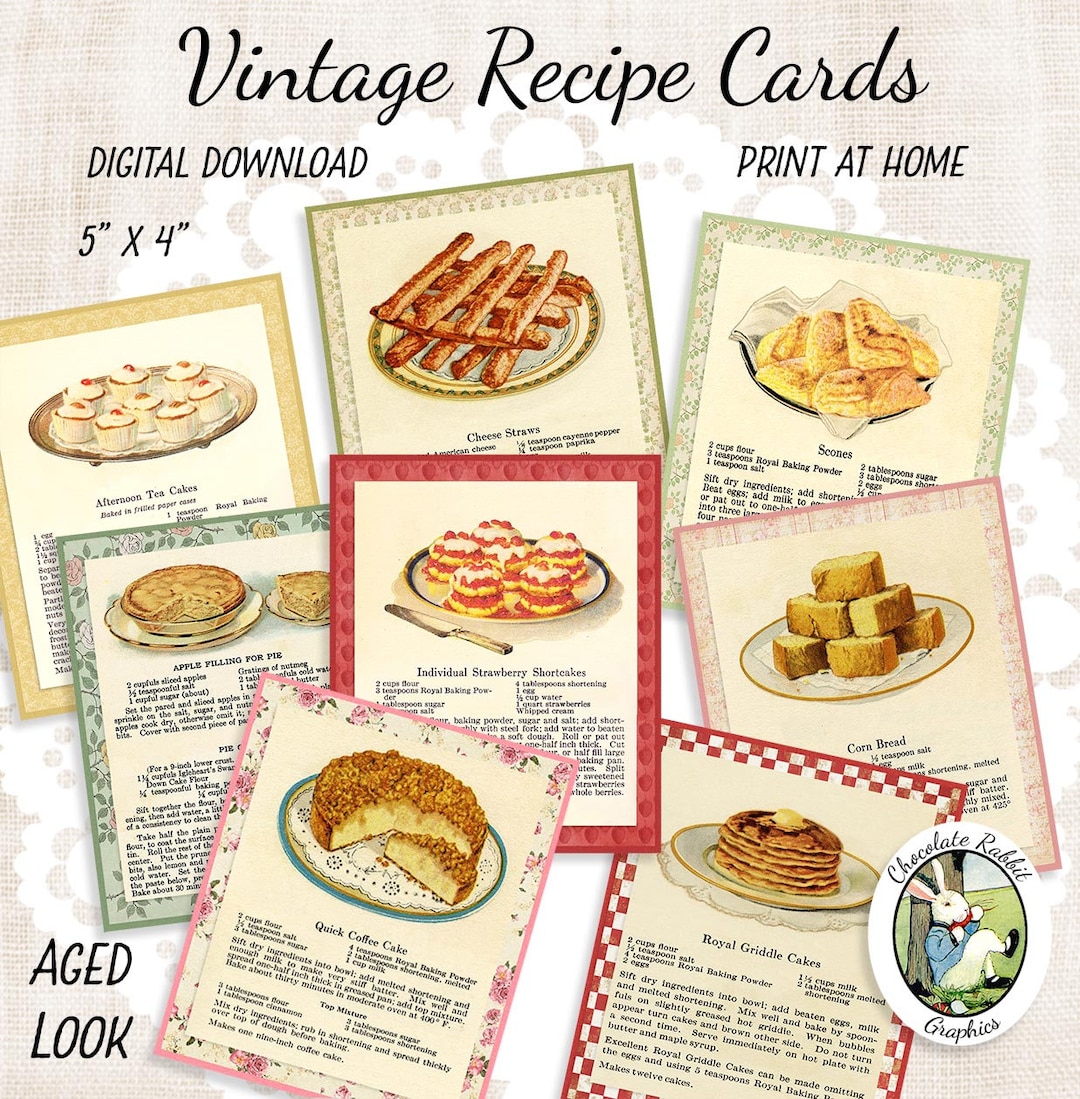 Vintage Recipe Cards: Printable Country Kitchen Decor (digital Download ...