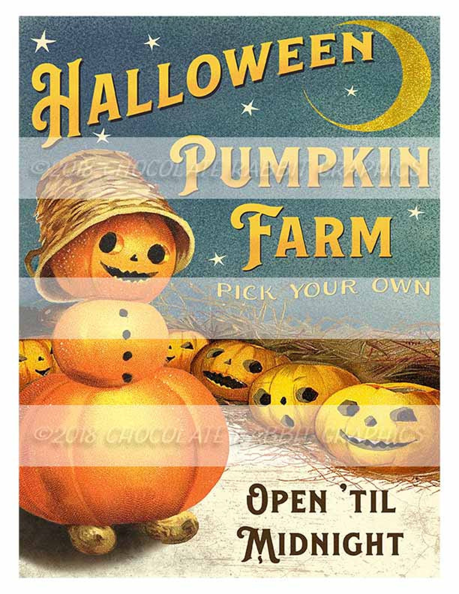 Vintage Halloween Pumpkin Farm Sign: Printable Wall Art (digital ...