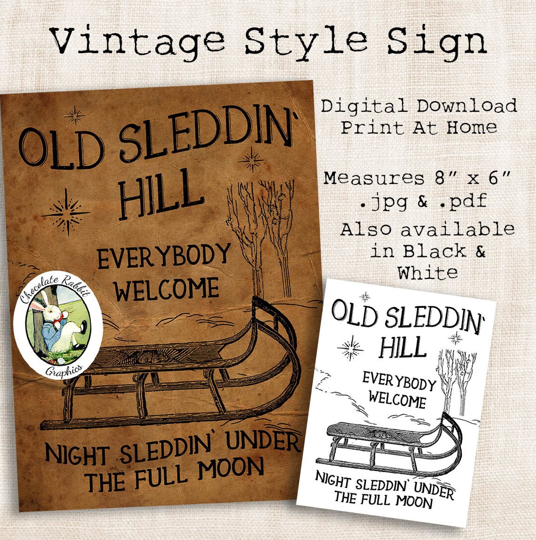 Vintage Sledding Sign: Primitive Country Clip Art (digital Download) - Etsy