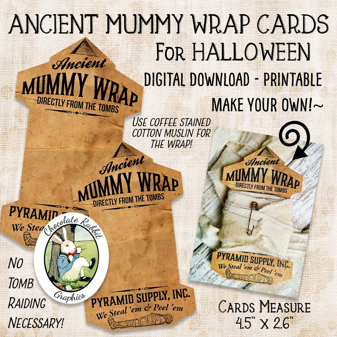 Mummy Wrap Halloween Card, Vintage Style Digital Download, Printable ...