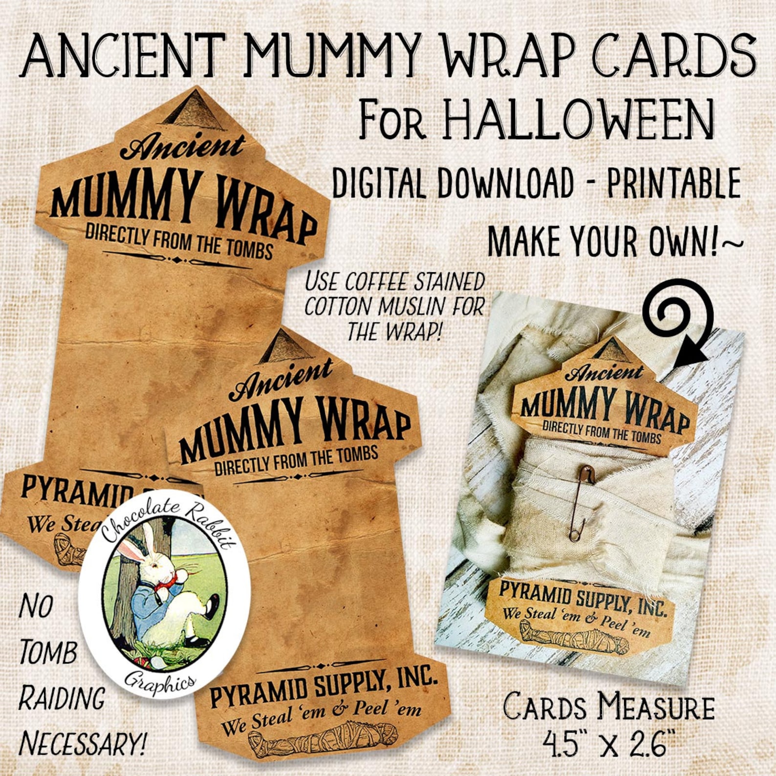 Mummy Wrap Halloween Card, Vintage Style Digital Download, Printable ...