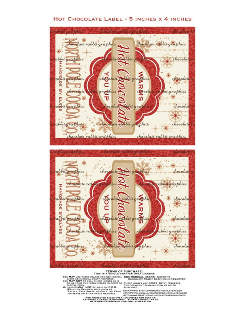Cocoa Chocolate Label Christmas Tag Digital Download Printable - Etsy UK