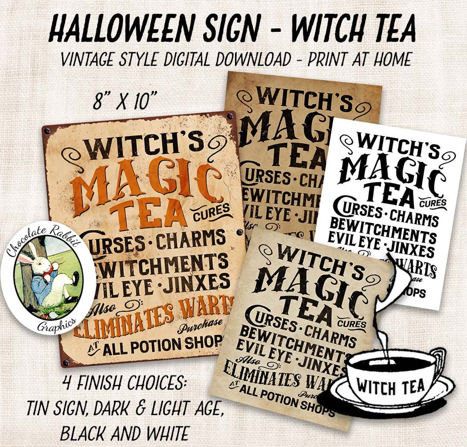 Halloween Witch Tea Printable Sign Vintage Digital Download | Etsy
