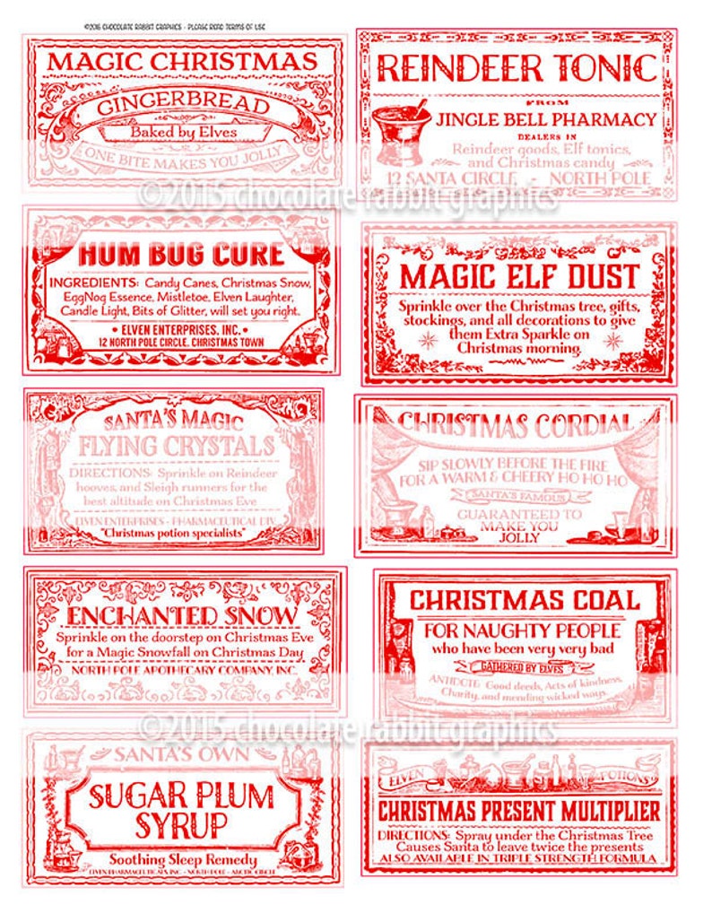 Christmas Potion Bottle Labels: Vintage Apothecary Graphics (digital ...