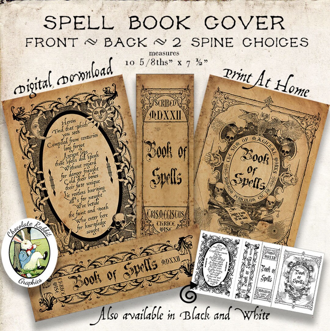 Vintage Halloween Spell Book Cover: Printable Witch Graphics (digital ...