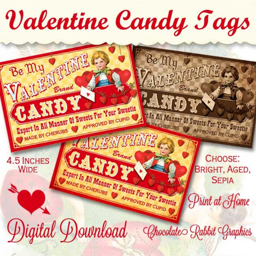 Valentine Candy Label, Treat Tags, Vintage Style, Be Mine - Etsy