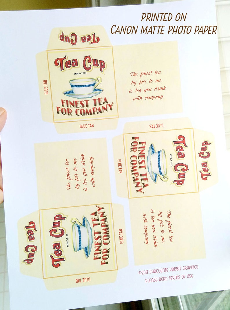Tea Bag Envelope Vintage Style Tea Bag Wrapper Printable - Etsy