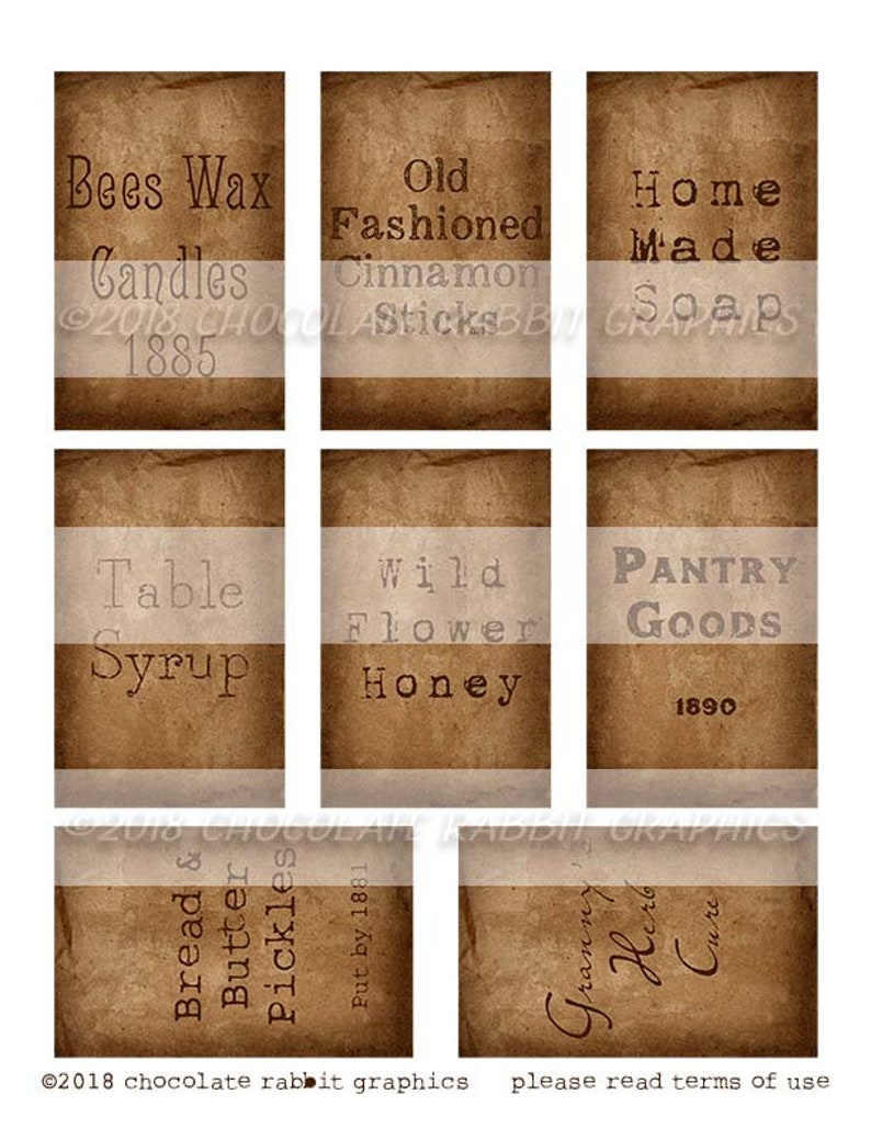 Plain Primitive Pantry Labels, Printable Country Style Tags, Digital ...